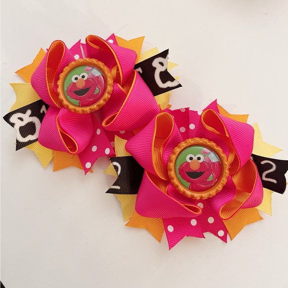 Handmade | Accessories | Sesame Street Elmo Pigtail Hair Bow | Poshmark